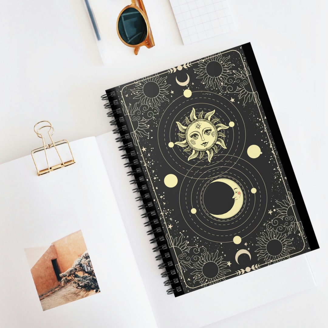 Boho Sun Moon Stars Lined Spiral Notebook, Phases of the Moon Journal ...
