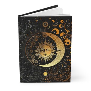 Sun Moon Stars Celestial Hard Cover Journal, Custom Dream Journal ...