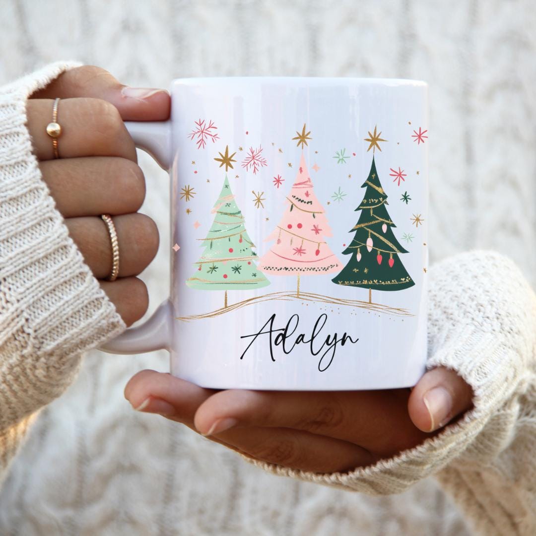 Personalized Christmas Coffee Mug, Custom Hot Cocoa Mug, Christmas Tree ...