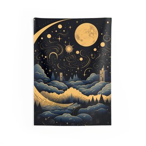 Boho Celestial Sun Moon Stars Wall Tapestry Aesthetic, Vintage Wall ...