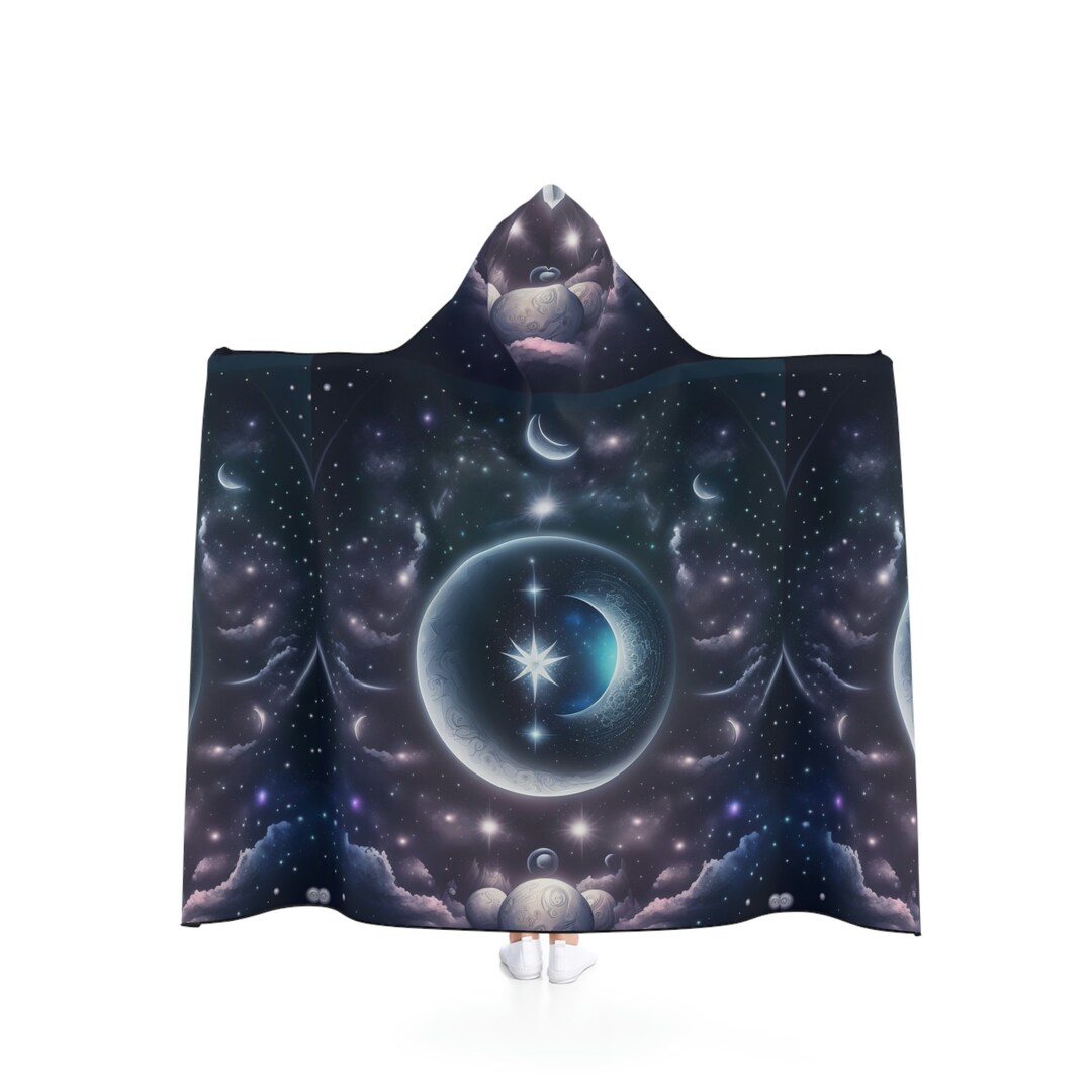 Vintage Celestial Moon Fleece Hooded Blanket, Cozy Sherpa Hooded ...