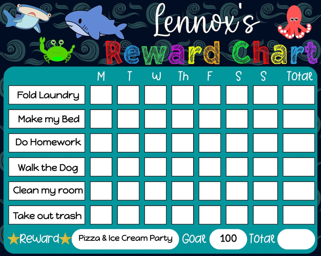 Reward Chart for Boys, Chore Chart, Editable Behavior Chart, Boy's ...