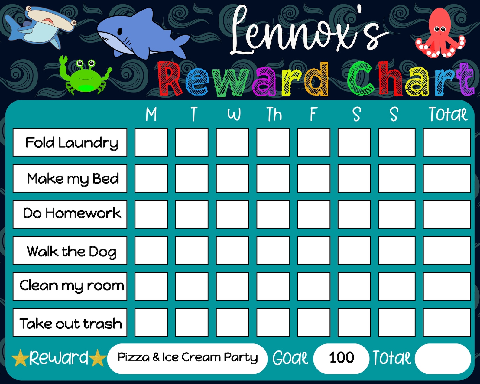 Reward Chart for Boys Chore Chart Editable Behavior Chart - Etsy