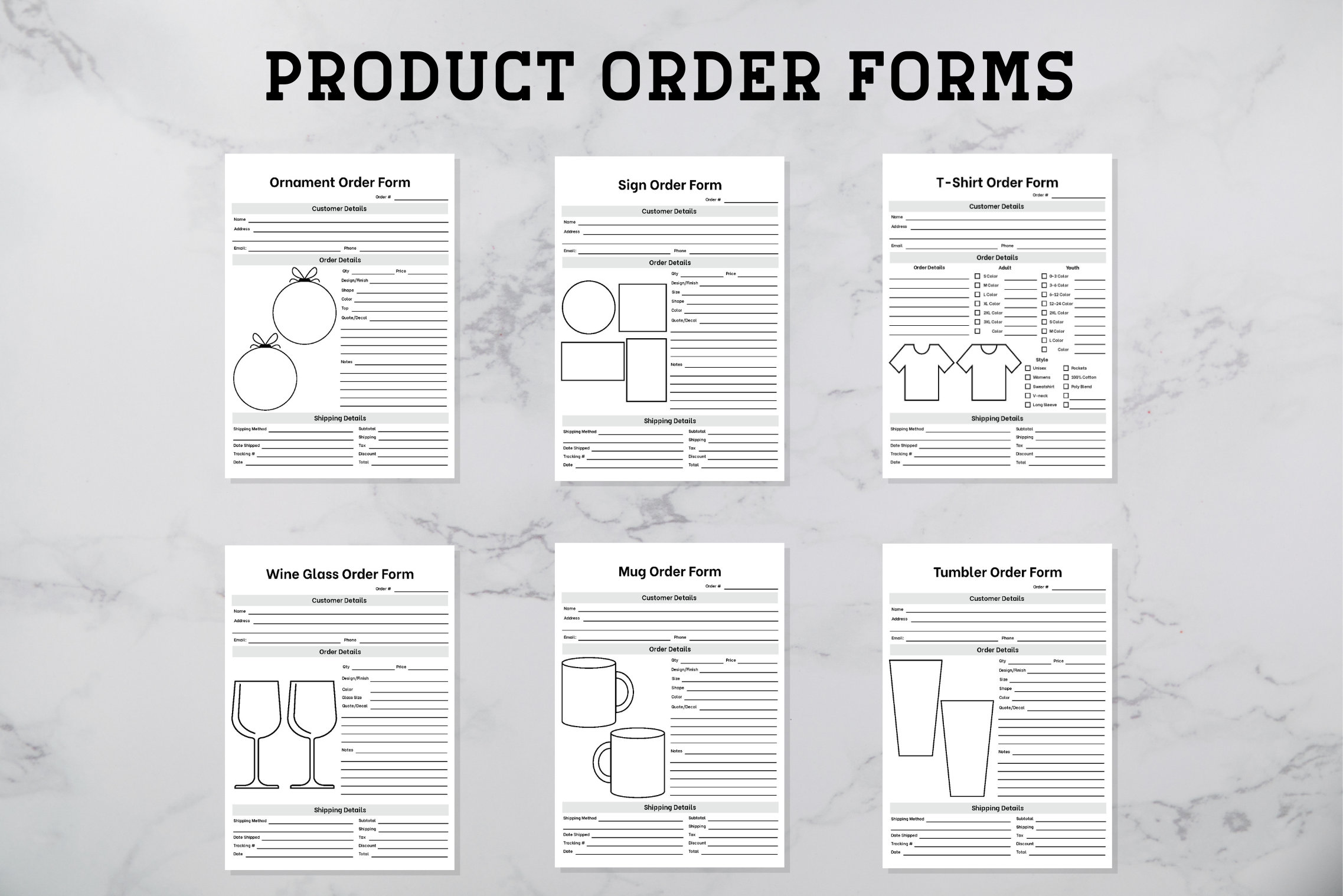 Order Form Template Bundle Tshirt Tumbler Wine Glass - Etsy