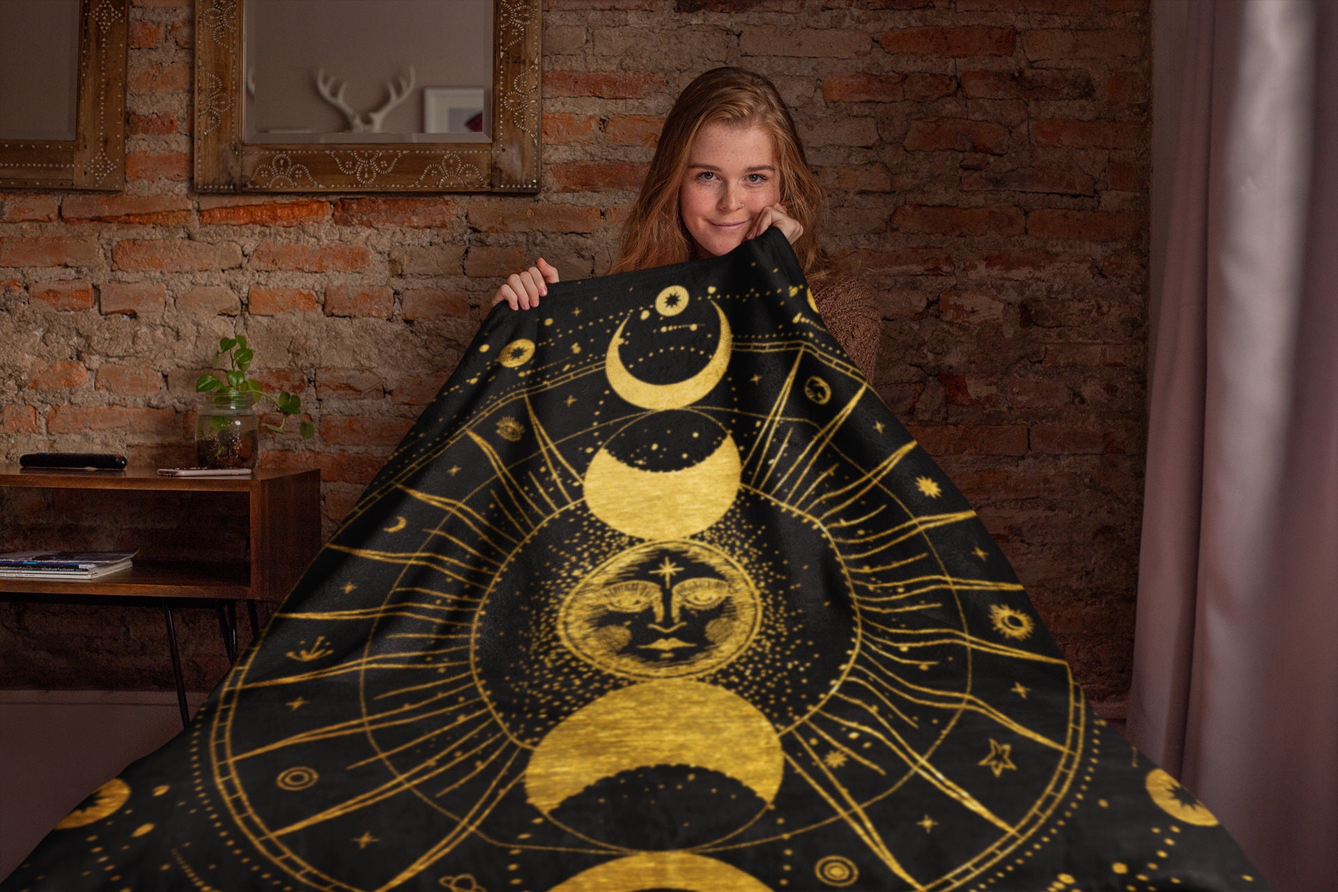 Boho Celestial Sun Moon & Stars Mystical Fleece Sherpa - Etsy