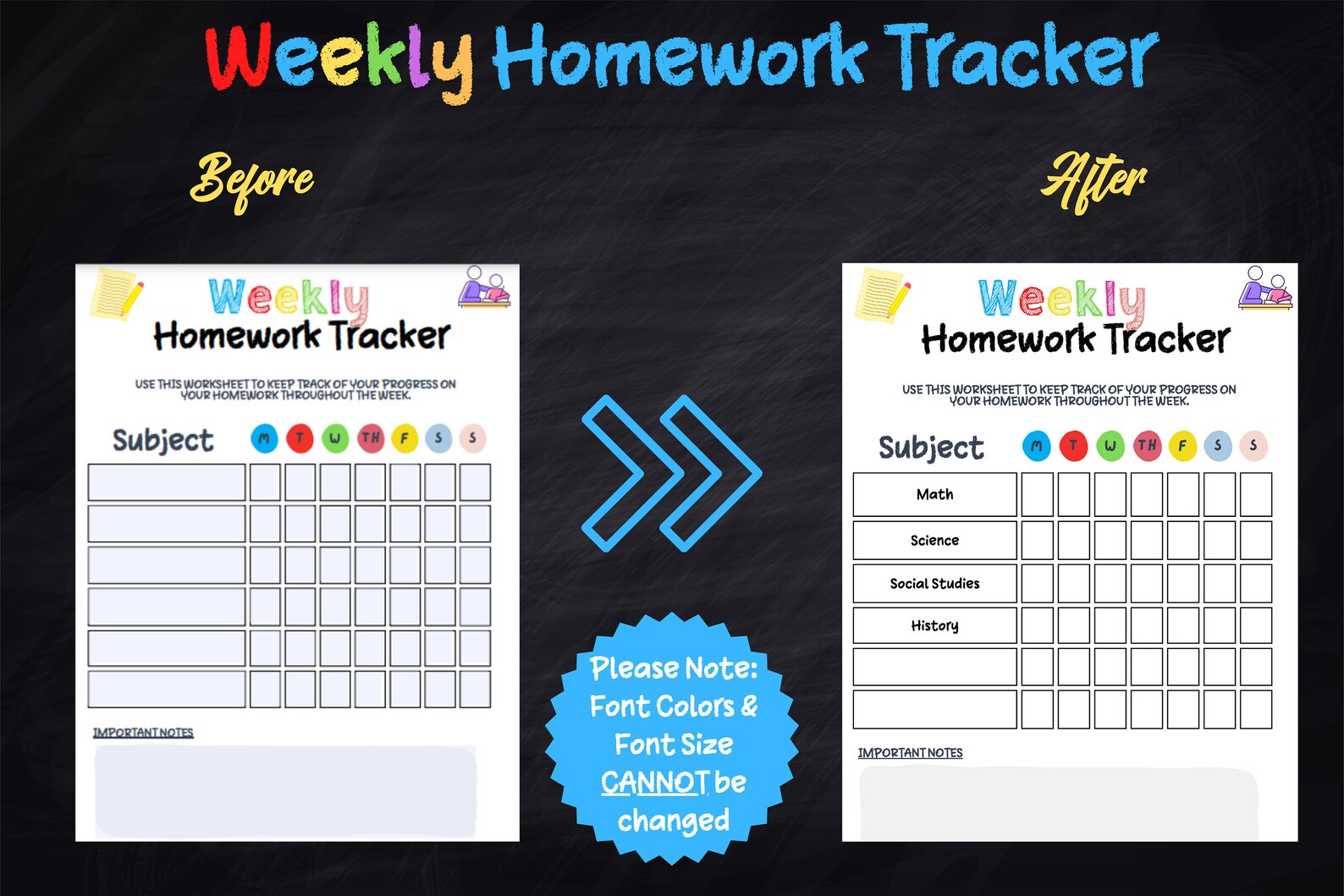 Weekly Homework Tracker Printable: Kids Chore Chart (editable PDF) - Etsy