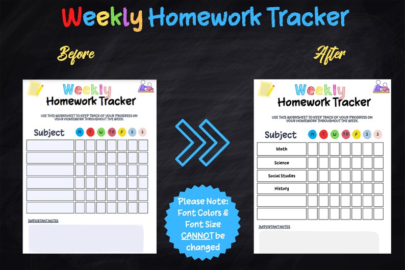 Weekly After School Homework Tracker Printable Kids Chore - Etsy Australia