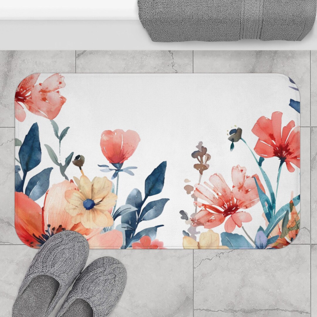 Wildflower Bath Mat, Floral Aesthetic Bath Mat, Non-slip Custom ...