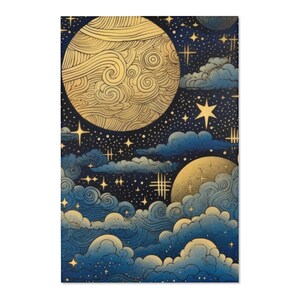 Boho Celestial Sun Moon Stars Large Area Rug, Cottagecore Room Decor ...