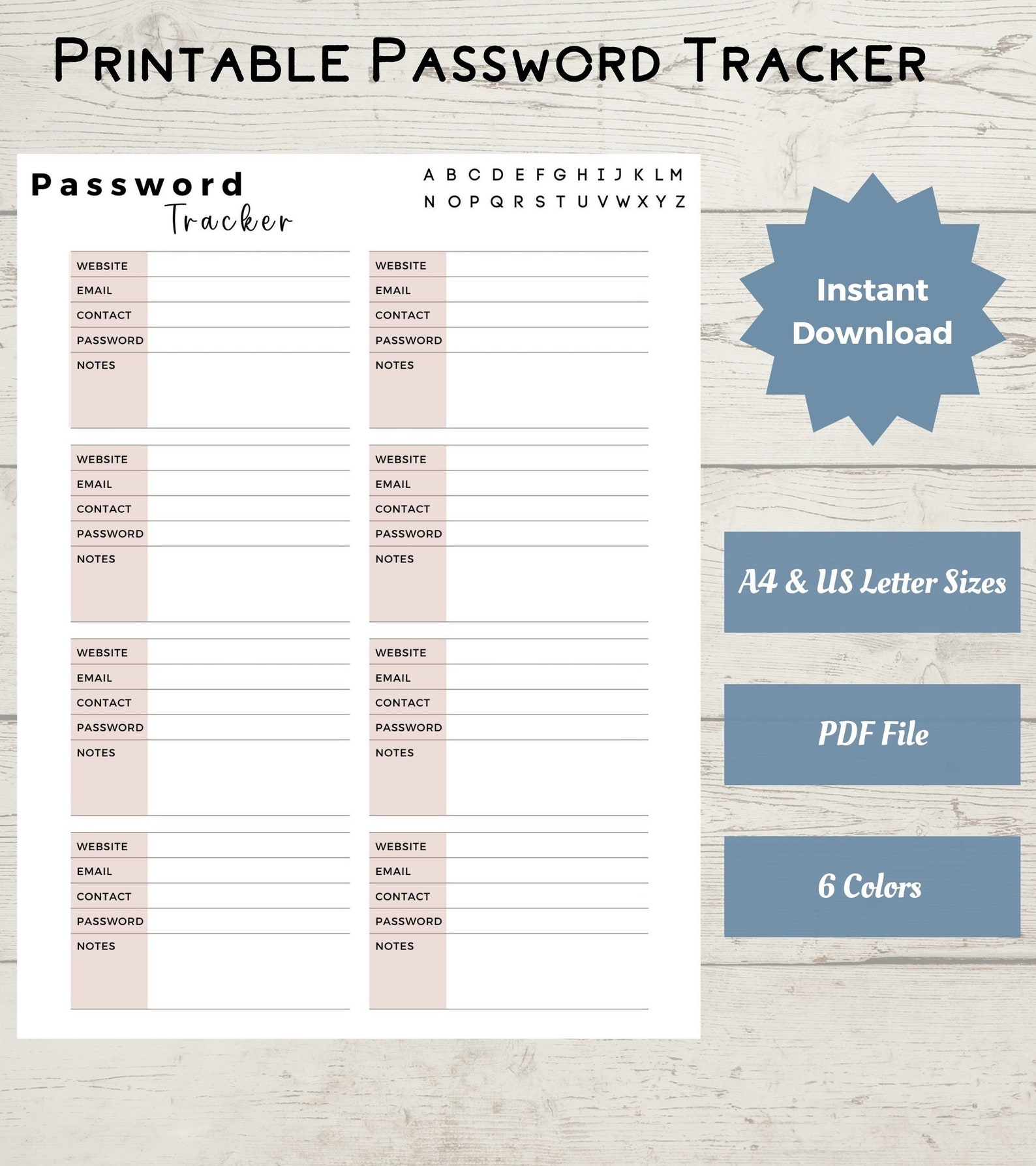 Printable Password Tracker Password Keeper Password Log - Etsy