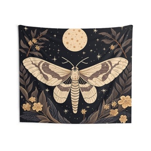 Celestial Moon Boho Butterfly Moth Wall Tapestry for Living Room or ...