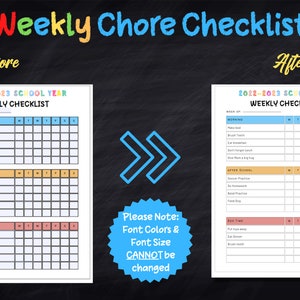 Editable Weekly Chore Chart Printable, Kids Chore Chart, Kids ...