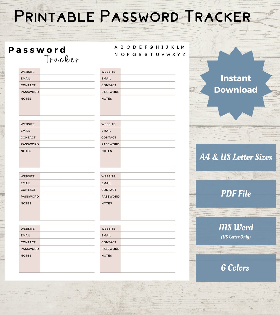 Printable Password Tracker, Password Keeper, Password Log, Address Book ...