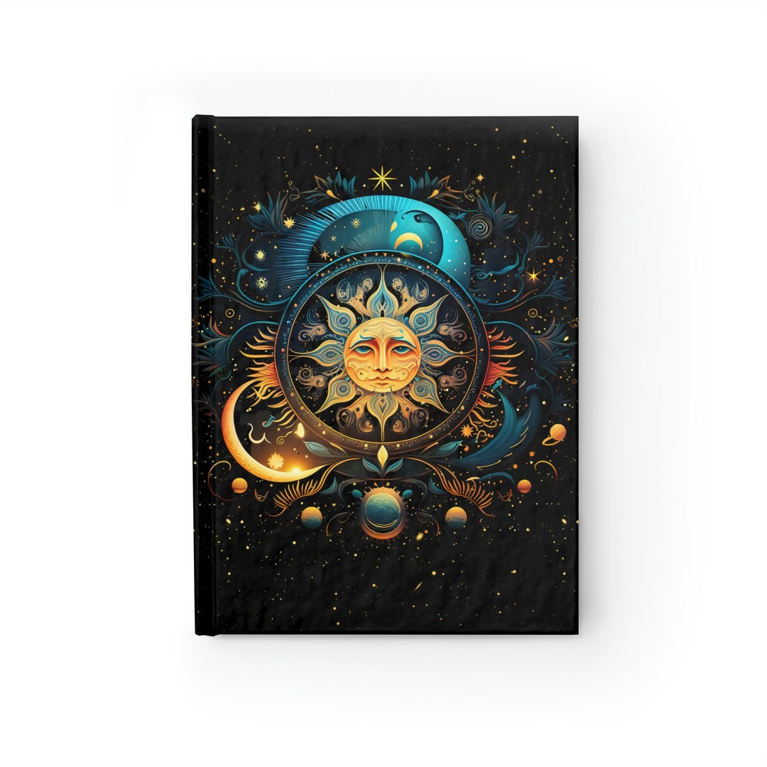 Sun Moon Stars Celestial Hard Cover Blank Journal, Custom Dream Journal ...