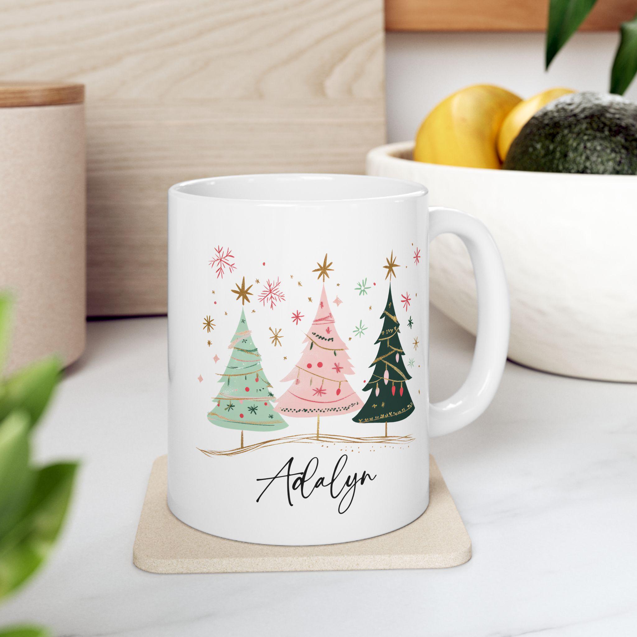 Personalized Christmas Coffee Mug, Custom Hot Cocoa Mug, Christmas Tree ...