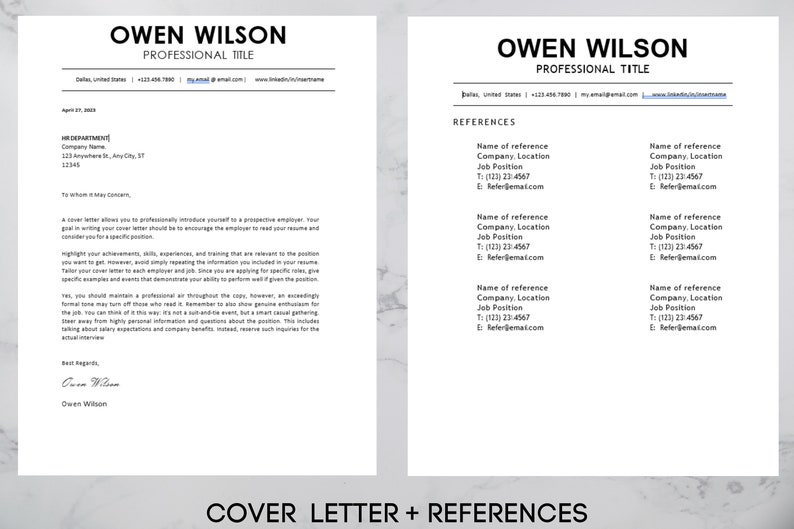 Professional Resume Template Bundle Includes Cover Letter & - Etsy