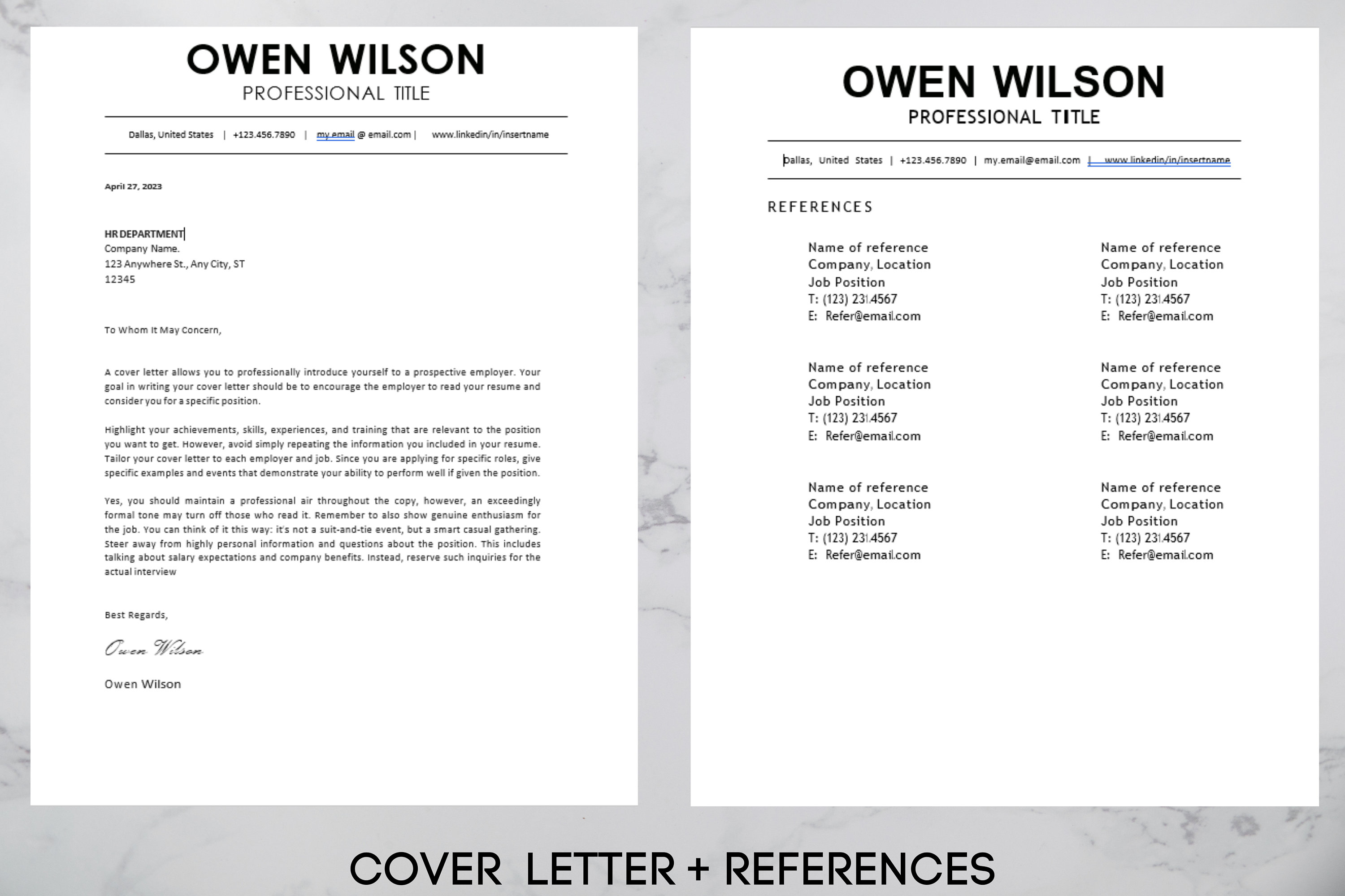 Professional Resume Template Bundle: Cover Letter & Business Card (MS ...
