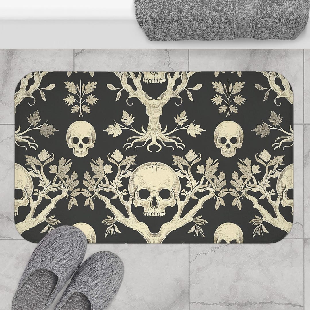 Goth Bath Mat, Floral Skull Aesthetic Bath Mat, Non-slip Custom ...