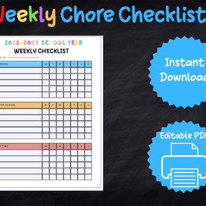 Editable Weekly Chore Chart Printable, Kids Chore Chart, Kids ...