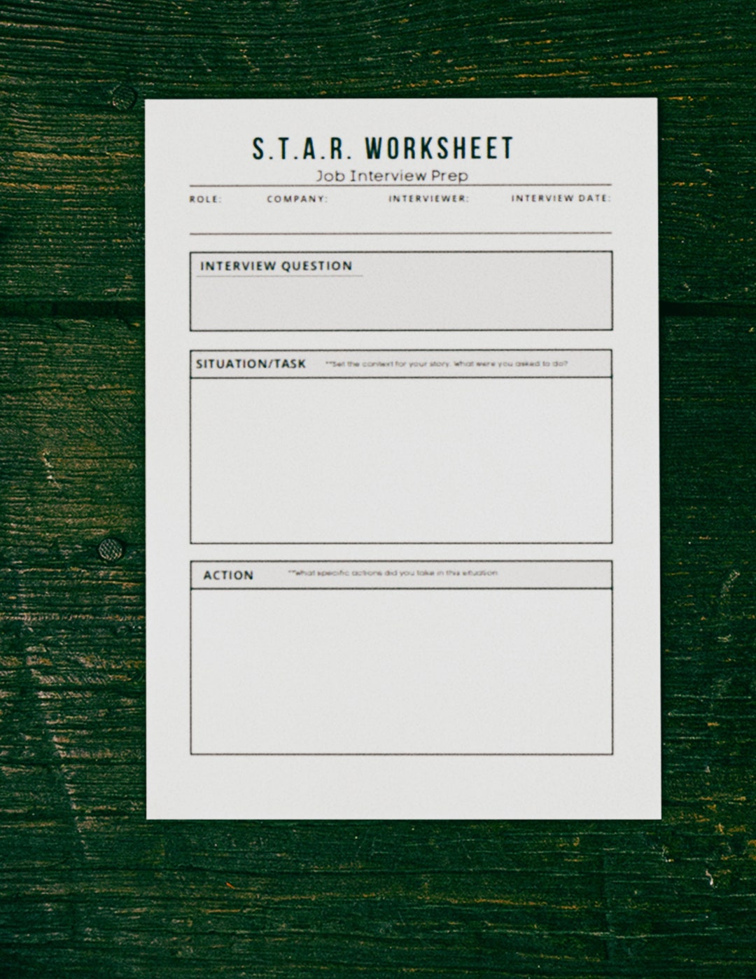 Job Search Template Job Interview Prep STAR Worksheet Job Search ...