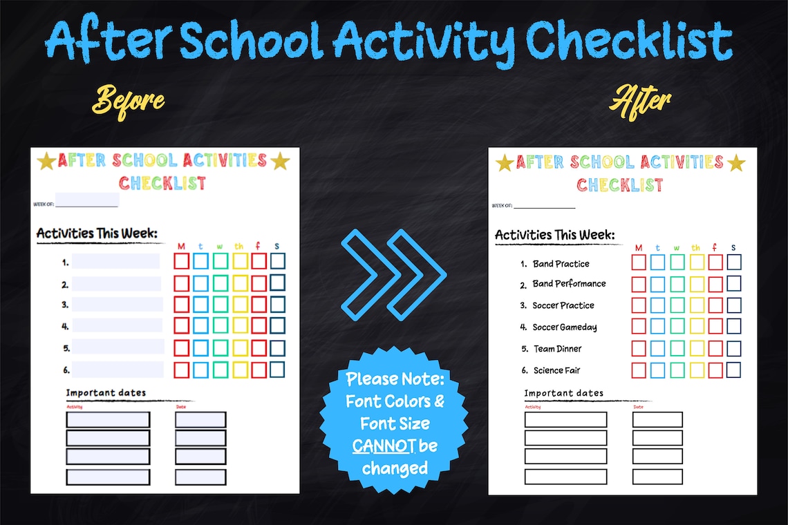 Kids Chore Chart After School Activities Tracker Printable - Etsy