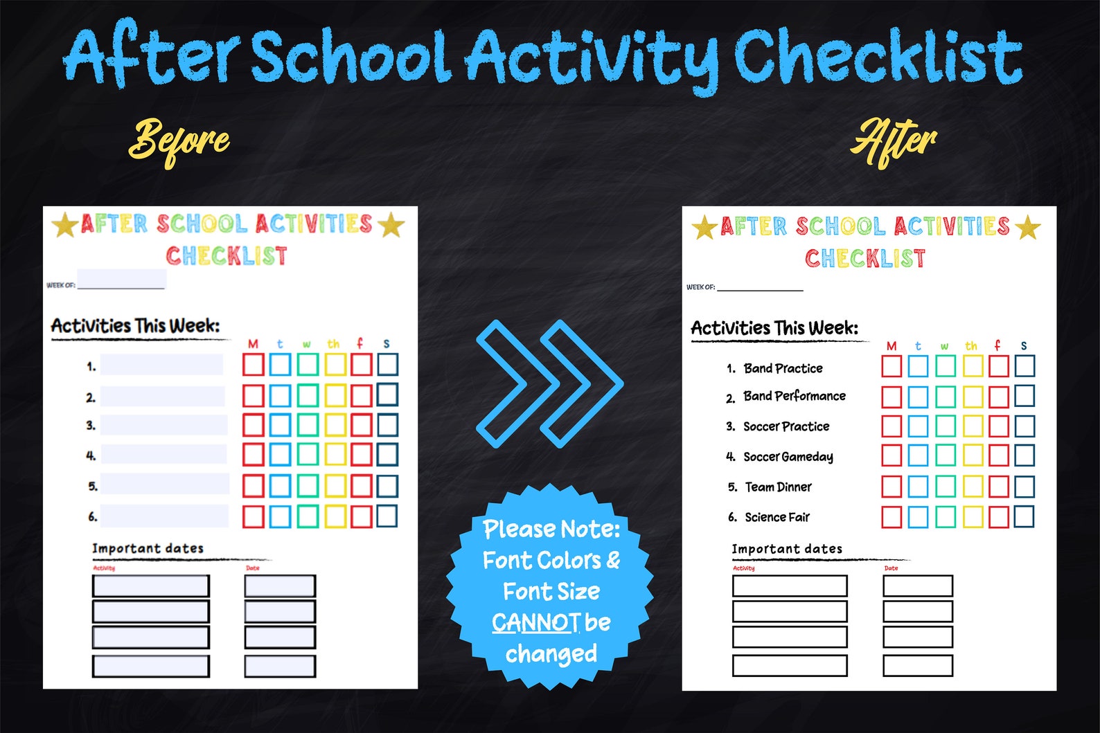 Kids Chore Chart After School Activities Tracker Printable - Etsy
