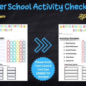 Kids Chore Chart, After School Activities Tracker Printable, Kids ...