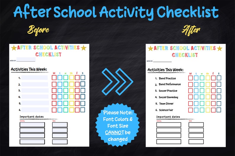 Kids After School Activity Checklist: Editable Routine Chart (PDF) - Etsy