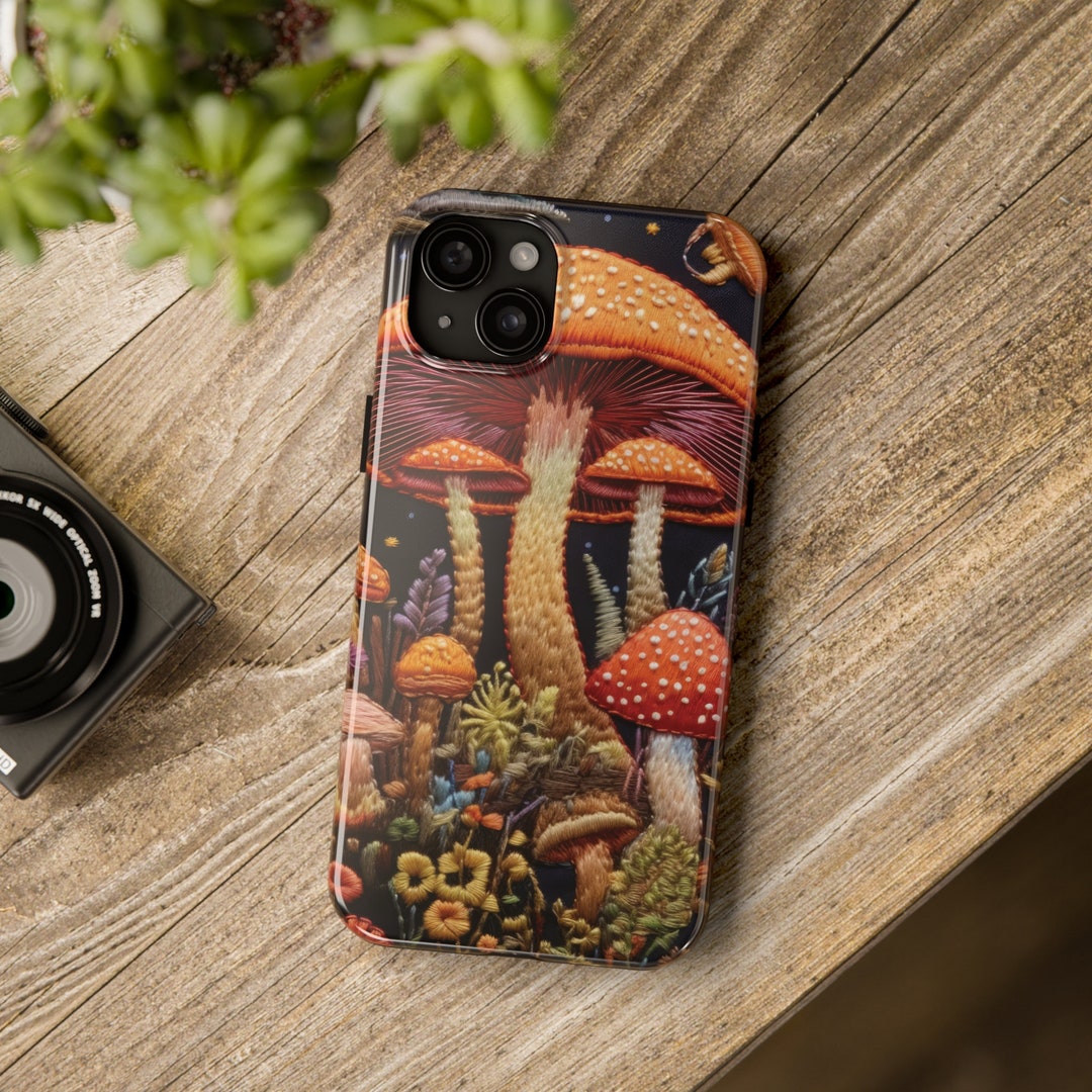Cottagecore Faux Embroidered Enchanted Forest Mushroom Protective Phone ...