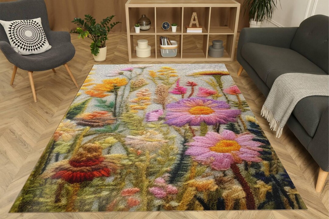 Colorful Wild Flower Area Rugs for Living Room Bedroom Nursery ...