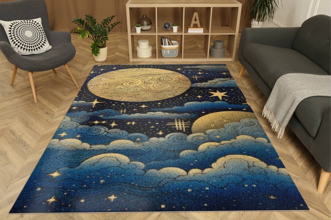 Boho Celestial Sun Moon Stars Large Area Rug, Cottagecore Room Decor ...