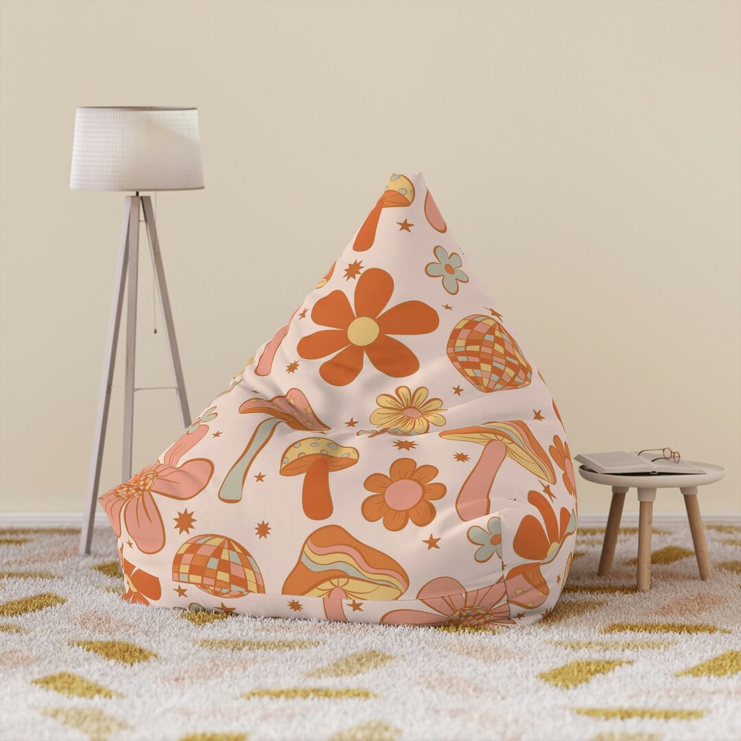 Retro Hippie Psychedelic Mushroom Cottagecore Bean Bag Chair Cover ...