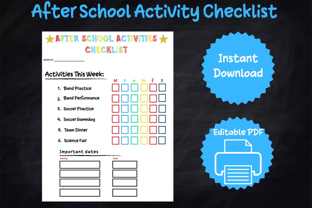 Kids Chore Chart, After School Activities Tracker Printable, Kids ...