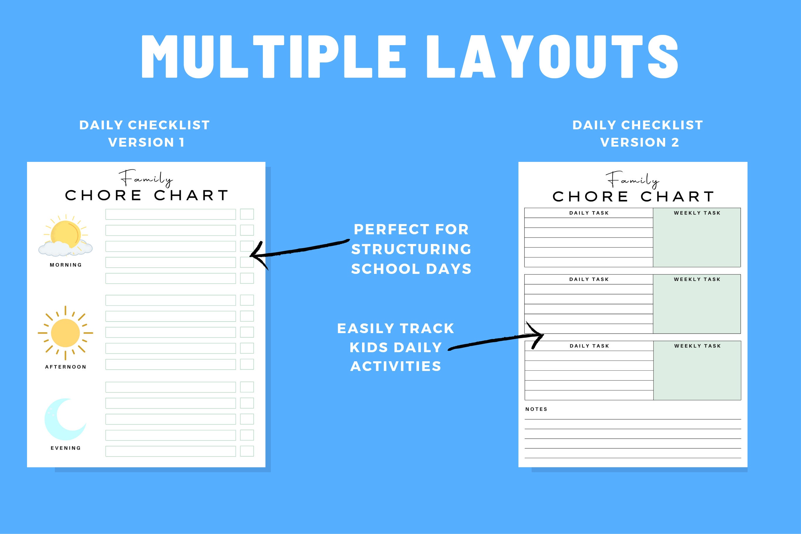 Editable Family Chore Chart Bundle: Daily & Weekly Checklist (printable ...