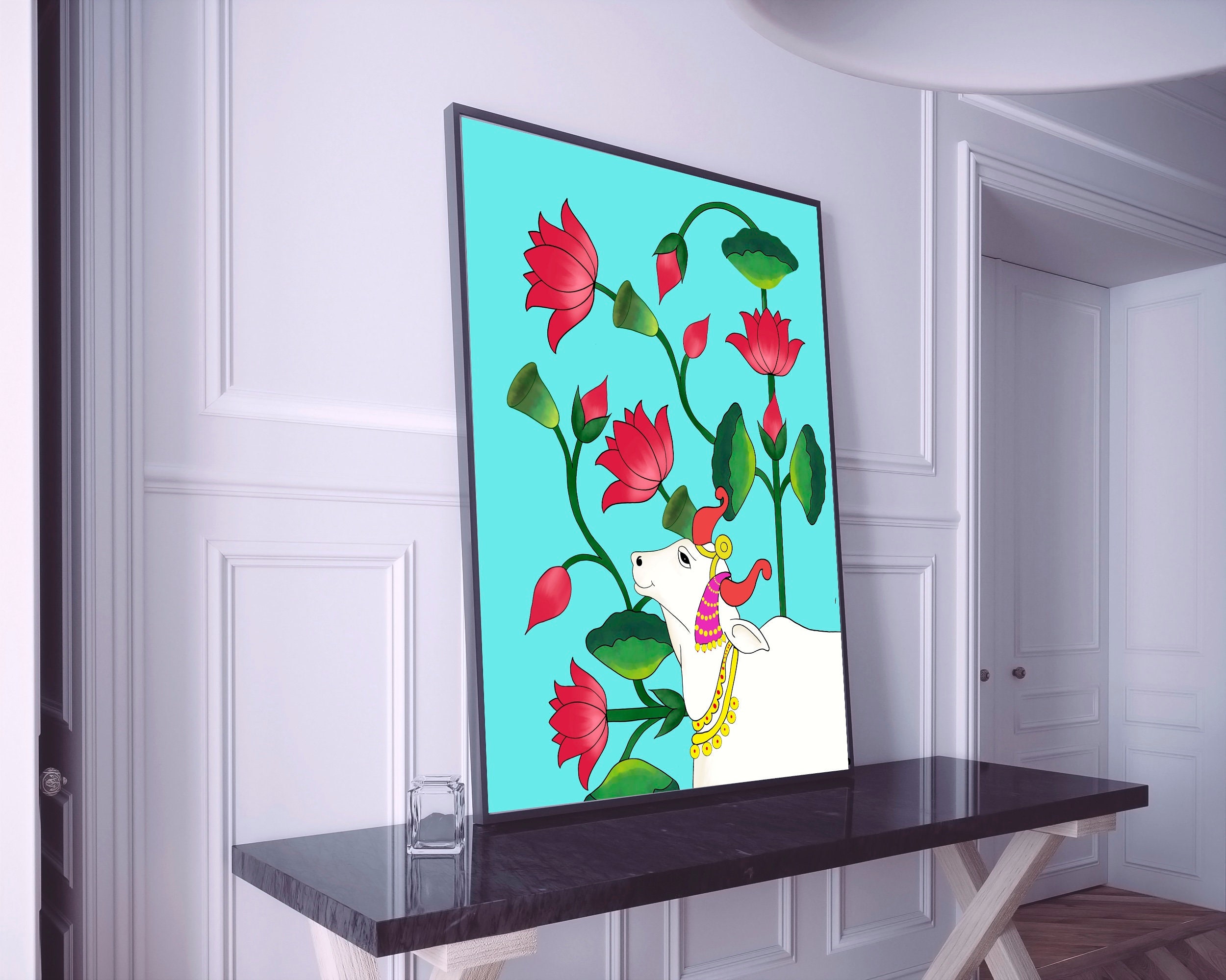 Indian Pichwai High Resolution Print, Pichhwai Cow Print With Lotus ...
