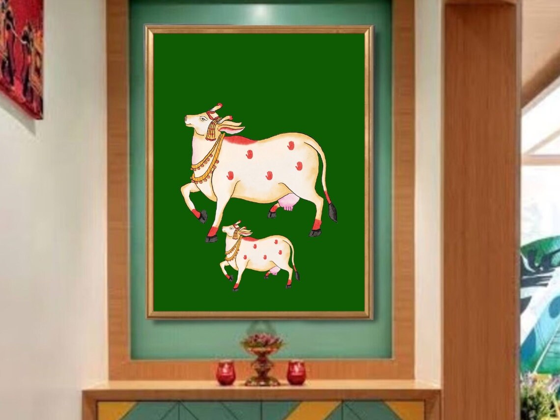 Indian Pichwai , Pichhwai Cow Print With Lotus, Kamal Talai, Indian ...