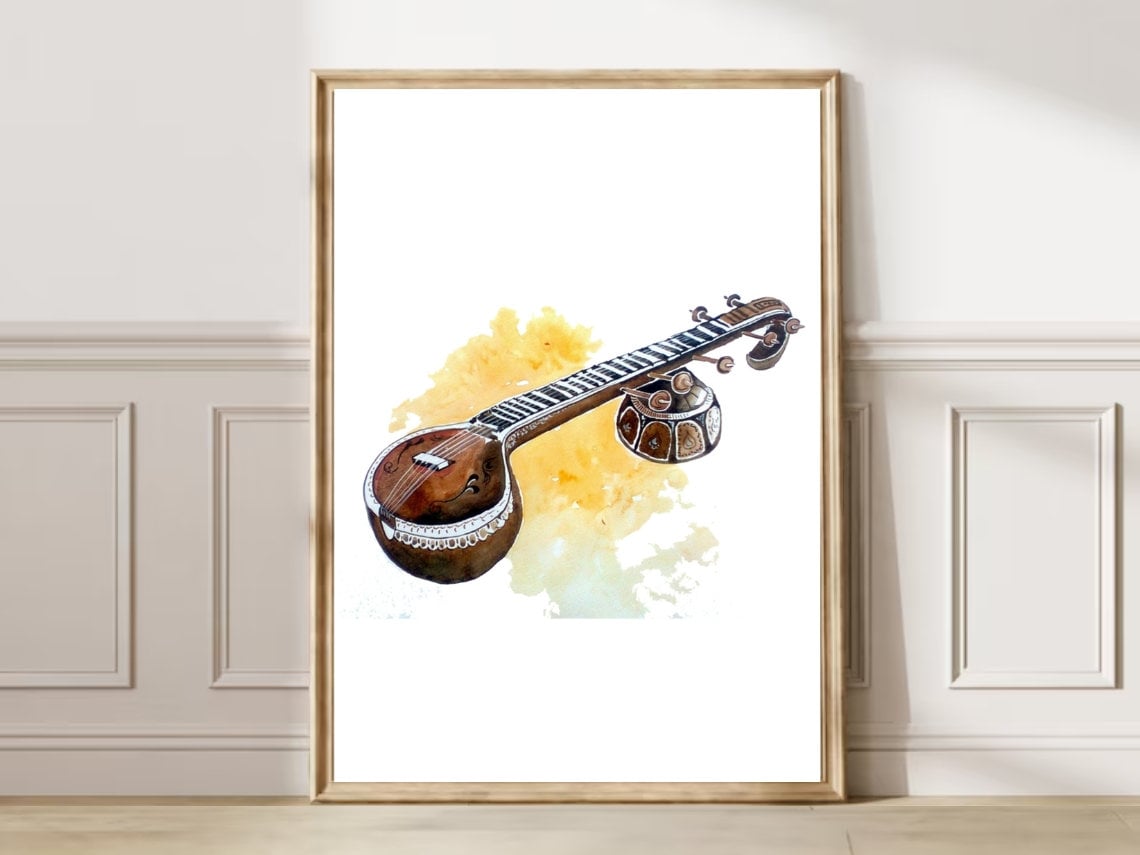 Veena Carnatic Music Indian Music Indian Art Watercolor Art Music Decor ...
