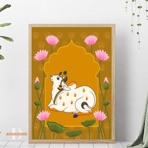 Indian Pichwai High Resolution Print, Pichhwai Cow Print With Lotus ...