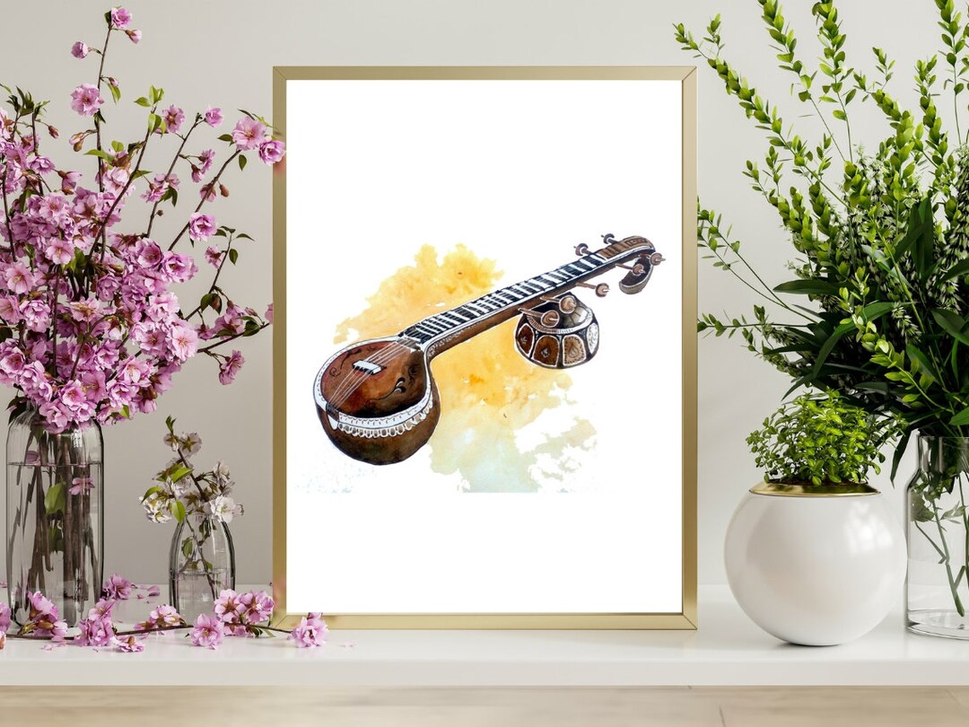 Veena Carnatic Music Indian Music Indian Art Watercolor Art Music Decor ...
