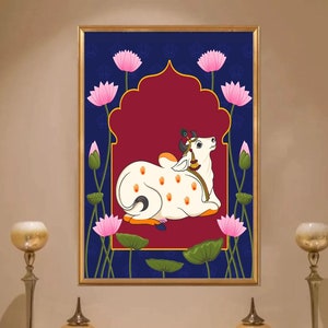Indian Pichwai High Resolution Print, Pichhwai Cow Print With Lotus, Kamal Talai, Ethnic Art - Etsy