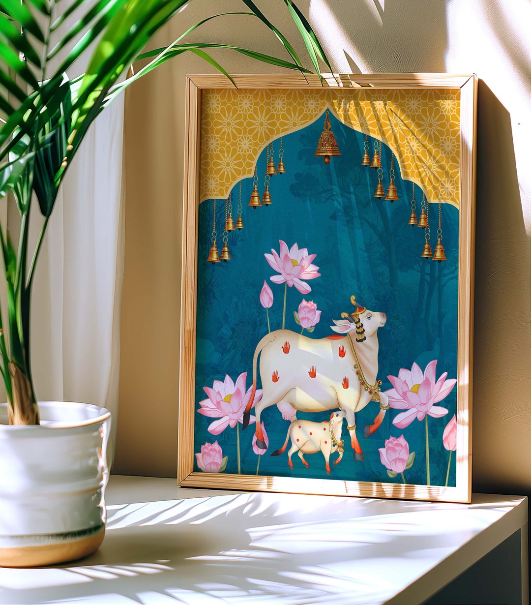 Indian Pichwai , Indian Art Pichhwai Cow Print With Lotus, Ethnic Art,indian Home Decor, Indian ...