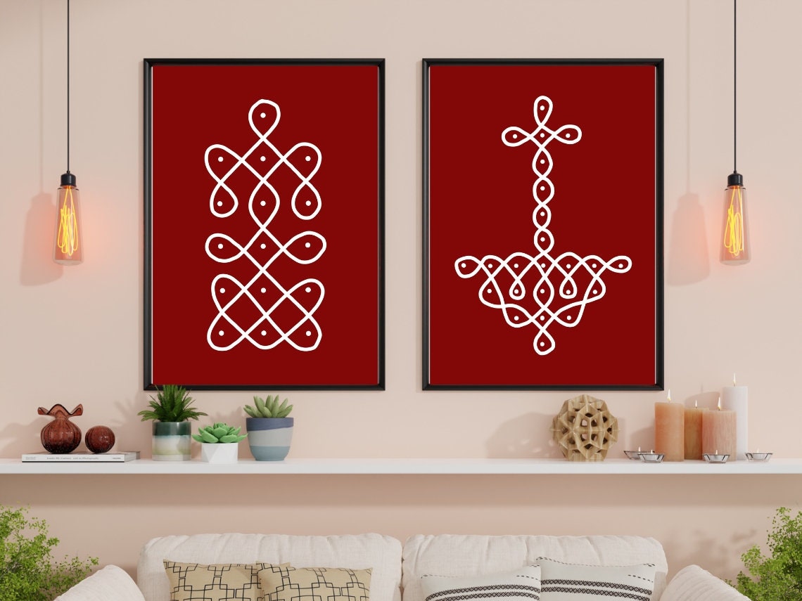 Kolam Art Print,set of 5, Pulli Kolam Digital, Minimal Art, Puja Pooja ...