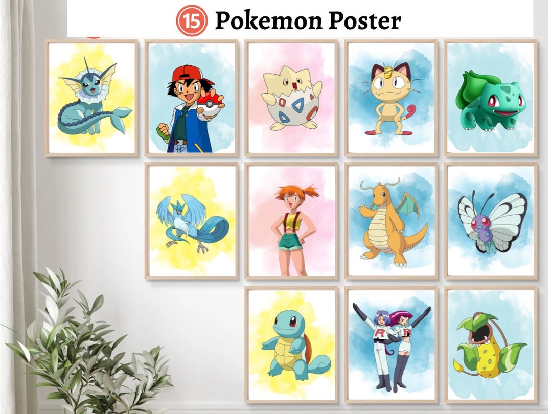 Pokemon Set of 15 Watercolor Print, Pokemon Printable Poster Painting ...