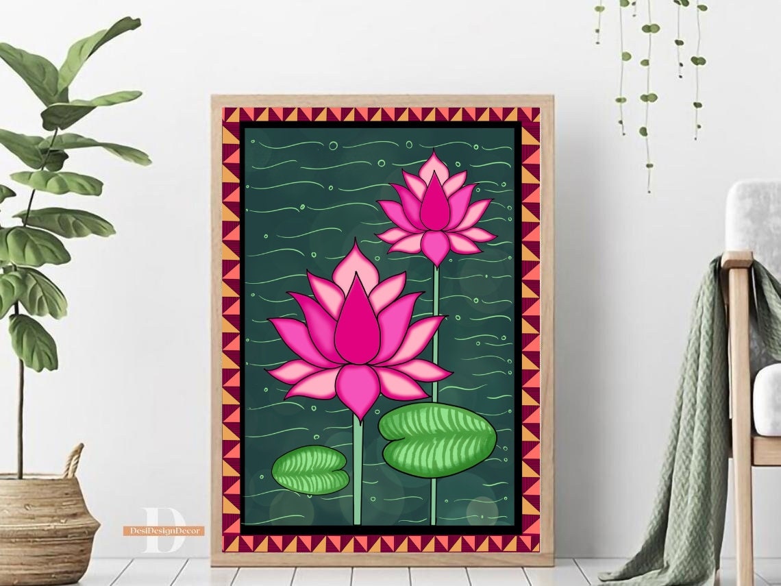 Indian Art, Indian Lotus Wall Art, Indian Lotus Painting, Living Room ...