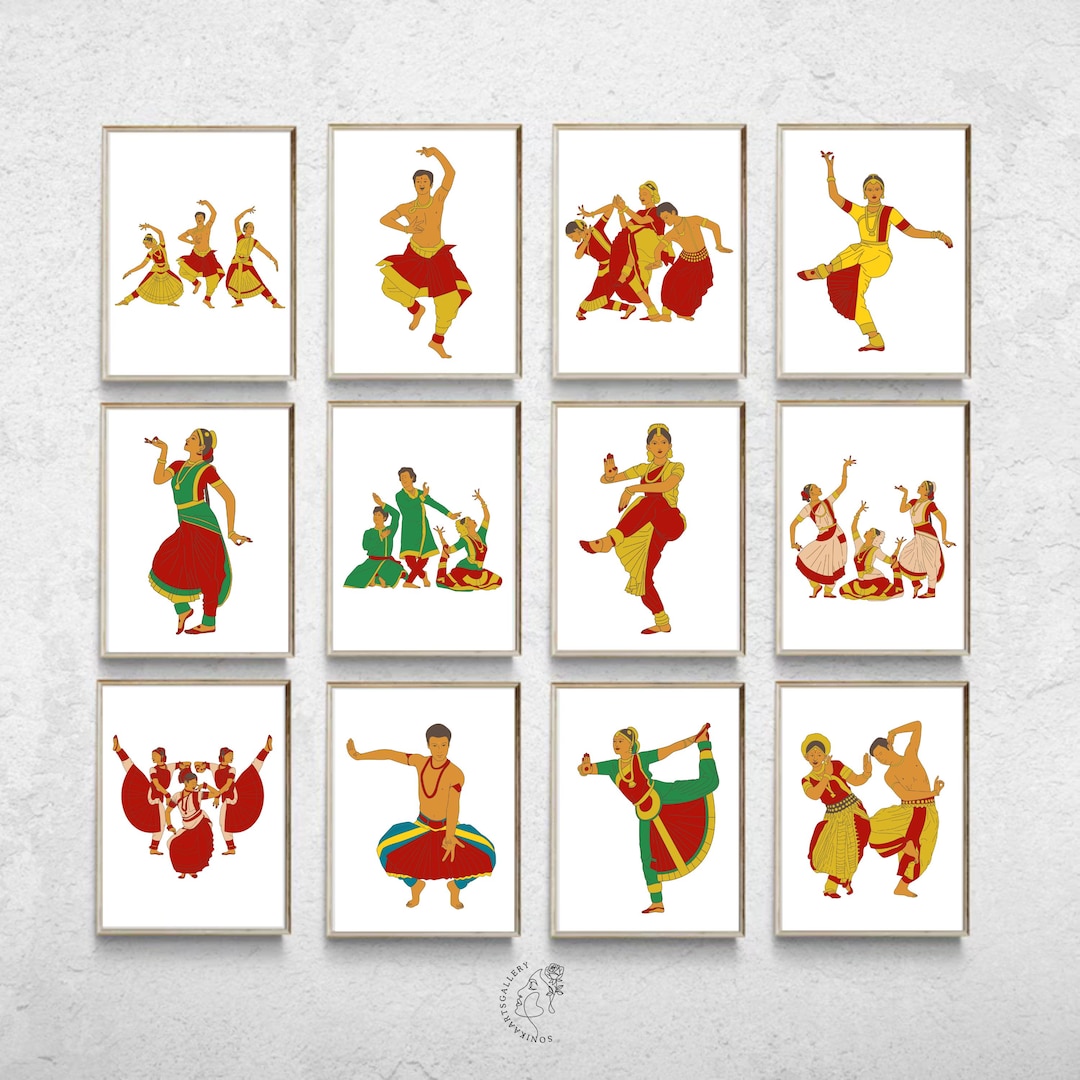 Set of 12, Indian Dance Art, Indian Dancing Art, Indian Art, Indian ...