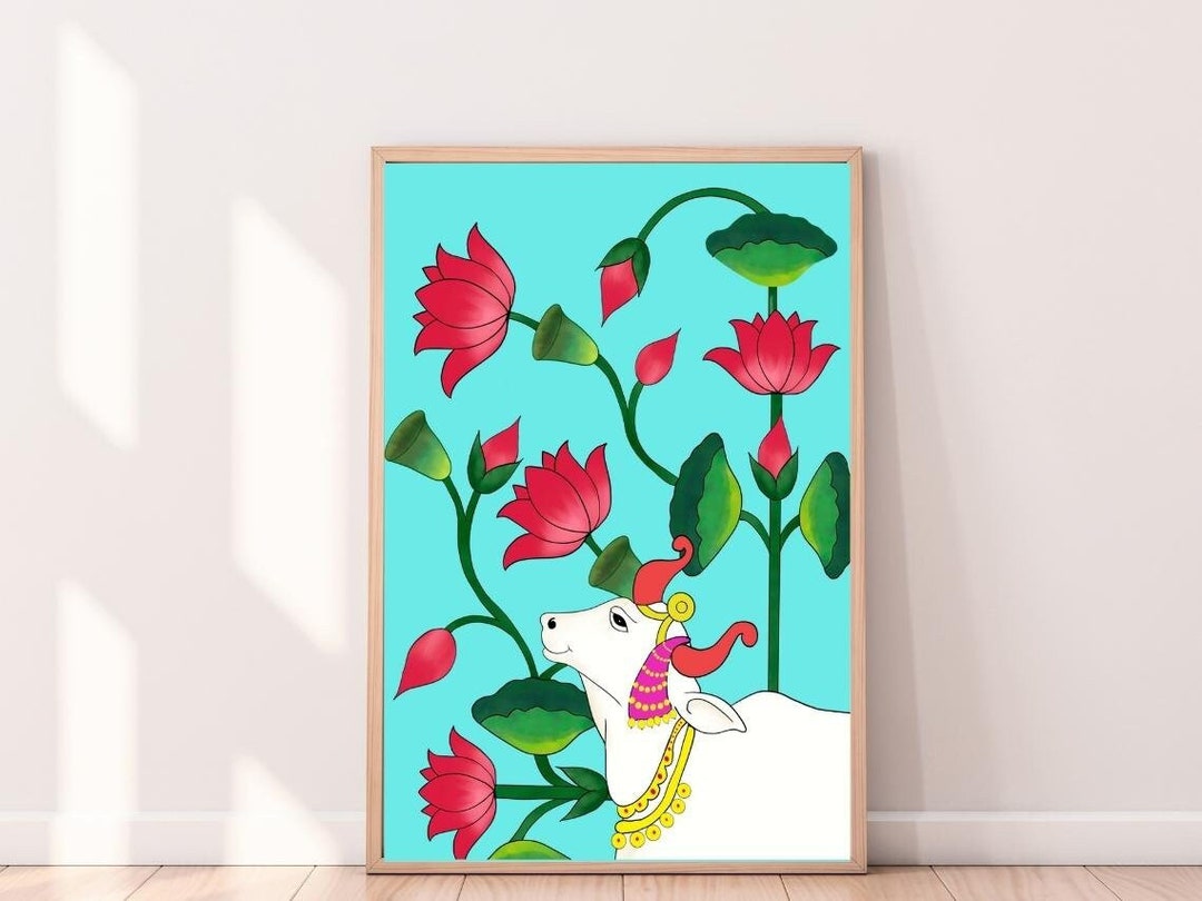 Indian Pichwai High Resolution Print, Pichhwai Cow Print With Lotus ...