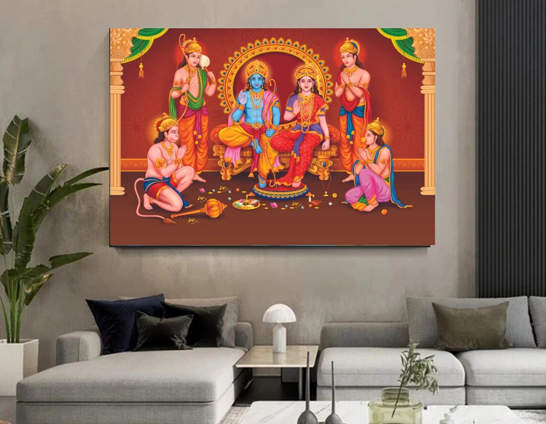 Ram Darbar Painting, Digital Print, Shreeram, Laxman, Hanuman Home ...