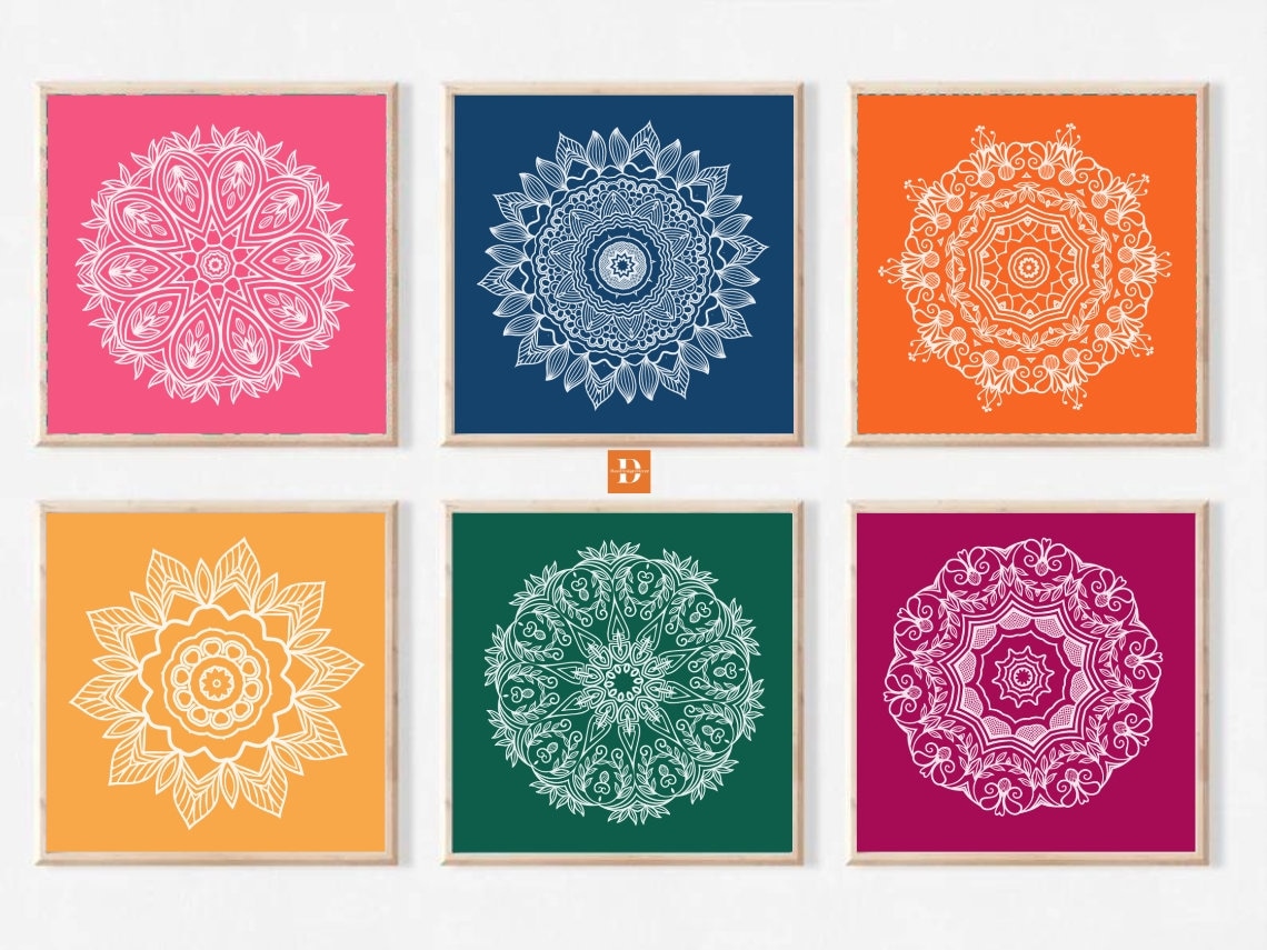 Indian Mandala Wall ,indian Art ,set of 6, Minimal Art, Puja Pooja ...