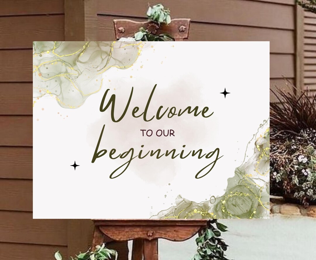 Welcome Sign, Welcome Sign Template, Geometric Greenery Welcome Sign ...