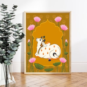 Indian Pichwai High Resolution Print, Pichhwai Cow Print With Lotus ...